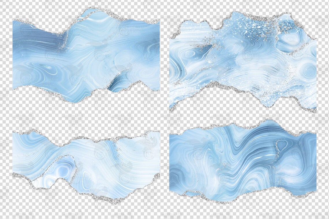 Blue and Silver Agate Borders Seamless Digital Geode PNG | Etsy