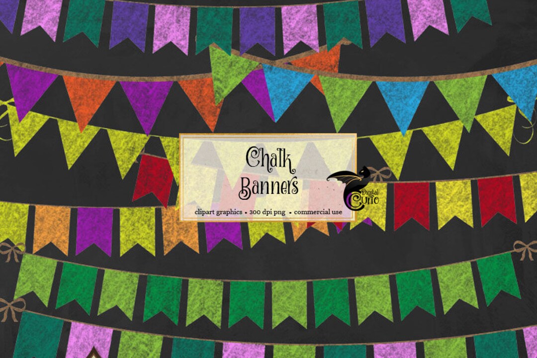 56 Chalkboard Multicolor Bunting Banners Clip Art, PNG Clipart Set ...