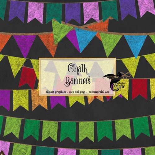 Rainbow Chalkboard Bunting Banners Clip Art Colorful Chalk - Etsy
