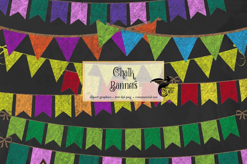 56 Chalkboard Multicolor Bunting Banners Clip Art PNG Clipart - Etsy