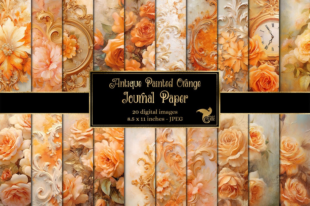 Antique Orange Floral Journal Paper, Rococo Printable (digital Download ...