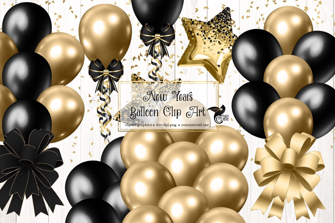 New Years Balloons Clip Art - Digital New Year Party Celebration ...