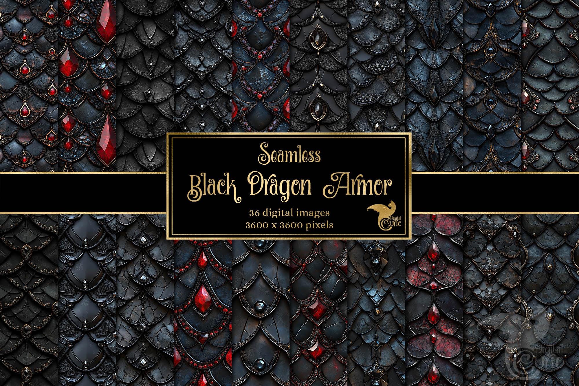 Black Dragon Armor Digital Paper, Seamless Serpent Scale Patterns ...