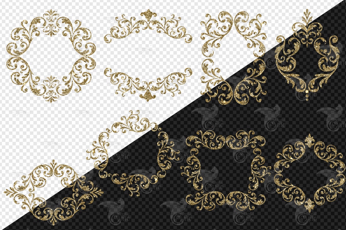 Gold Damask Glitter Frames Clipart Antique Frame Clip Art - Etsy