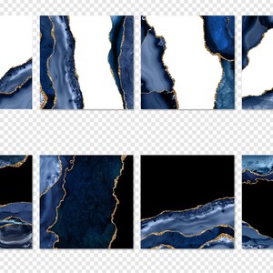 Navy and Gold Agate Borders, Watercolor Geode PNG Overlays (digital ...