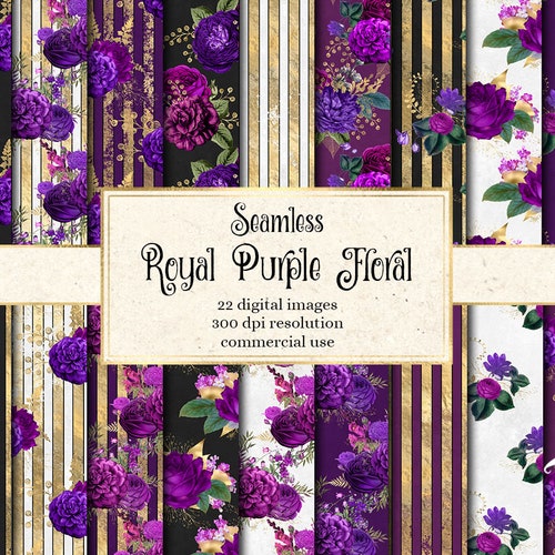 Royal Purple and Silver Floral Digital Paper Seamless Purple - Etsy