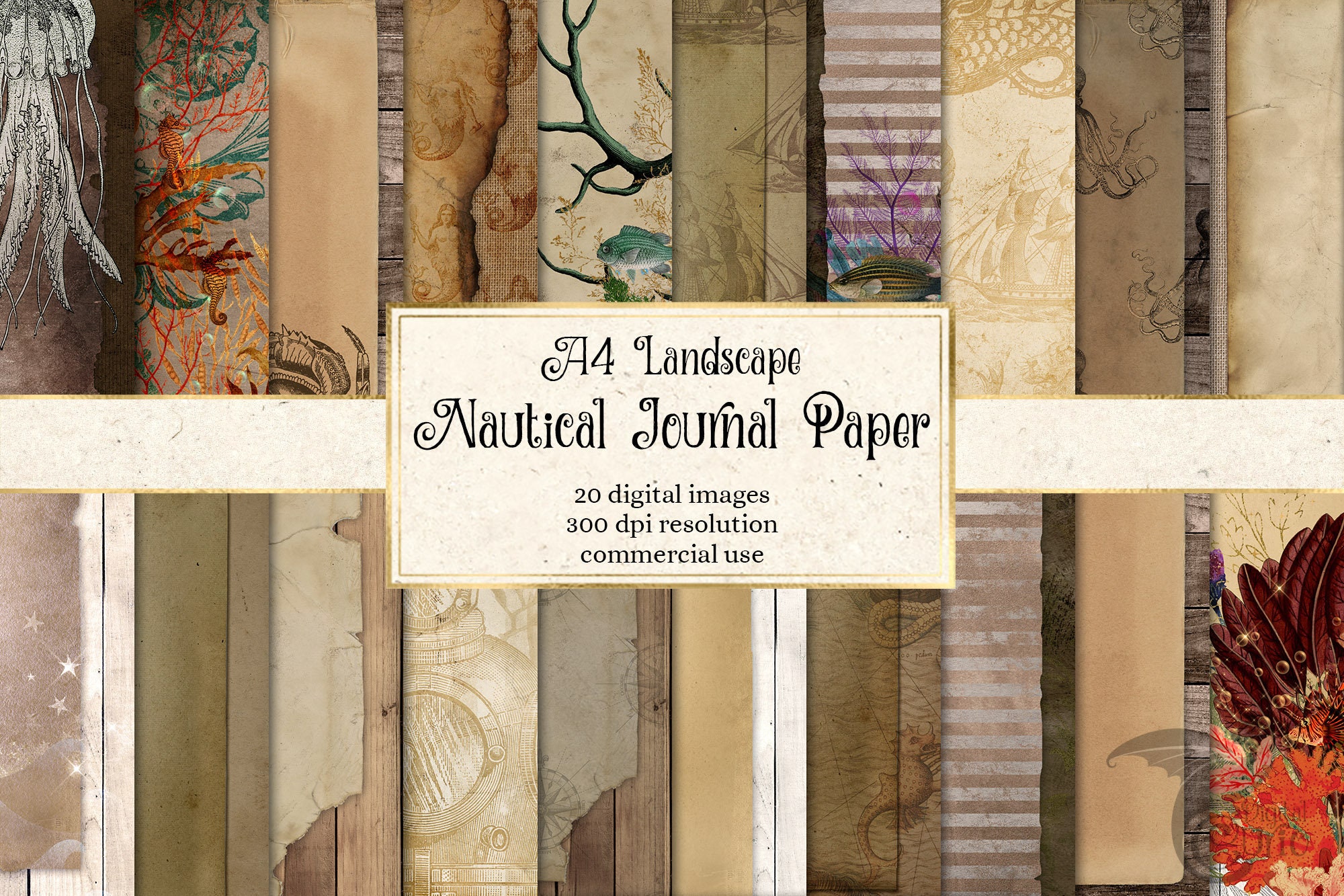 Nautical Journal Printable Journal Paper A4 Landscape | Etsy