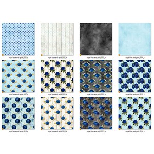Royal Blue and Gold Floral Digital Paper, Seamless Blue Rose Printable ...