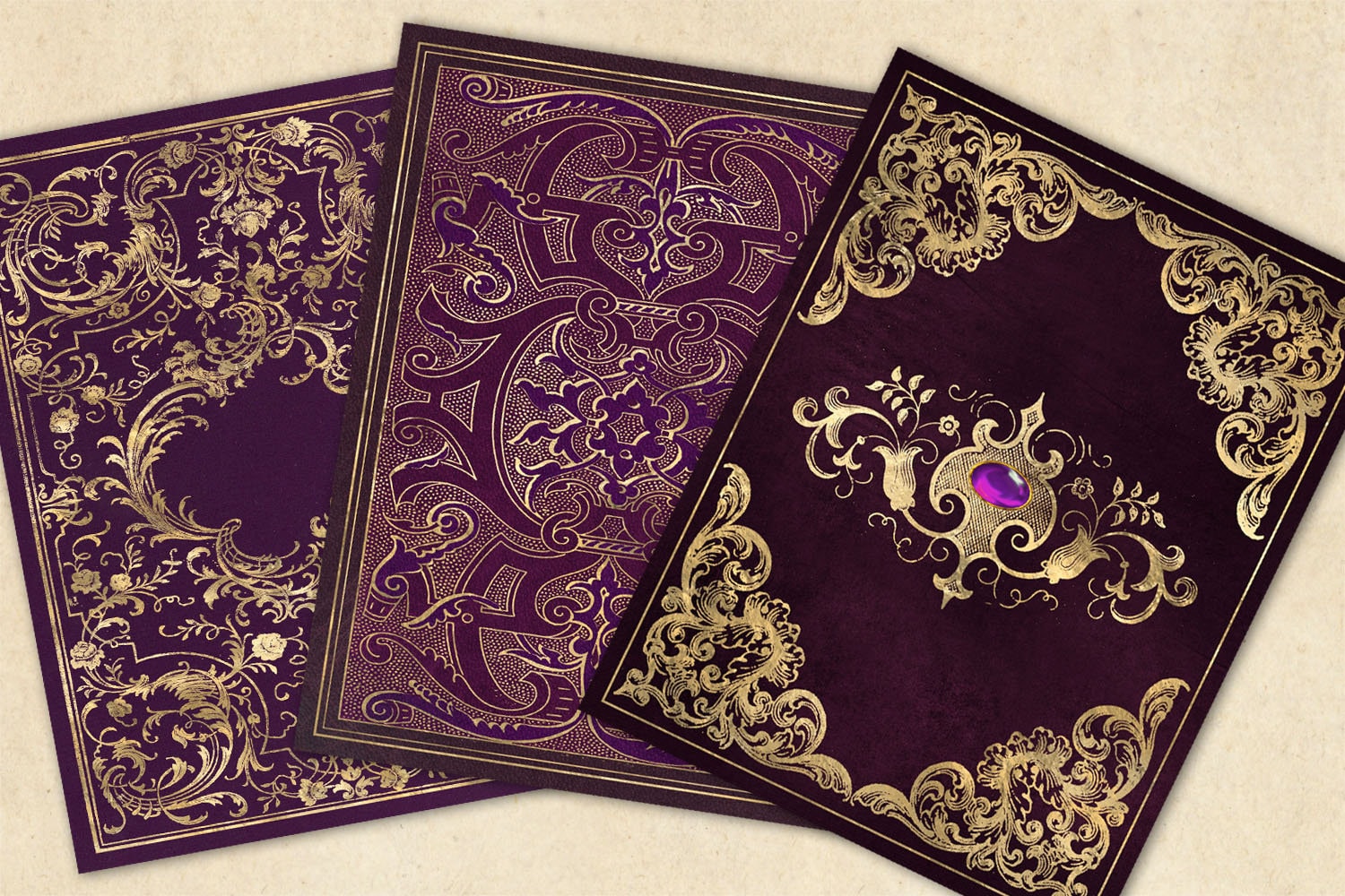 Gilded Purple Book Covers, Printable Journal Pages (digital Download ...