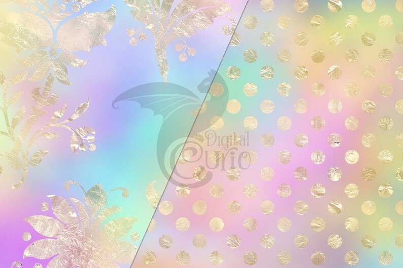 Golden Spring Digital Paper Seamless Pastel Rainbow and Gold | Etsy