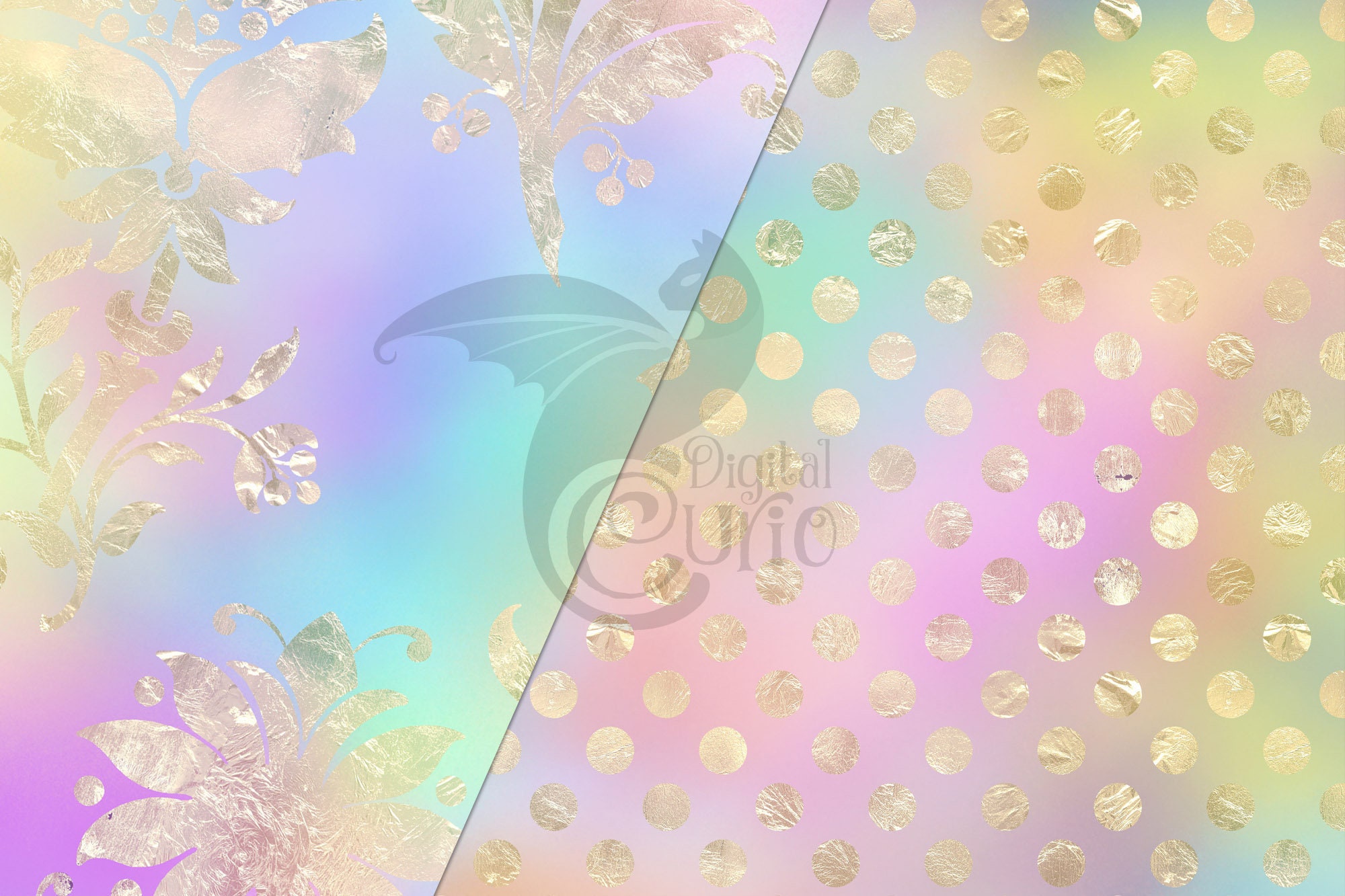 Golden Spring Digital Paper Seamless Pastel Rainbow and Gold - Etsy