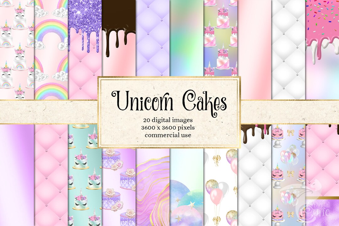 Unicorn Cakes Digital Paper - Rainbow Pastel Party Backgrounds Tufted ...