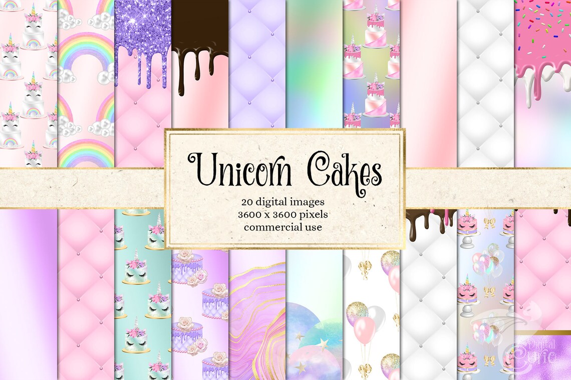 Unicorn Cakes Digital Paper Rainbow Pastel Party Backgrounds - Etsy