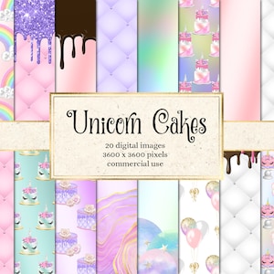 Unicorn Cakes Digital Paper - Rainbow Pastel Party Backgrounds Tufted ...