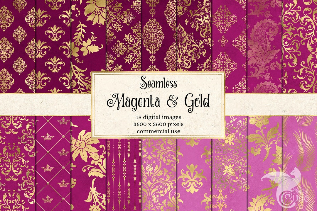 Magenta and Gold Digital Paper - Seamless Backgrounds Printable ...