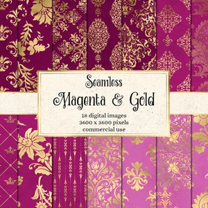 Magenta and Gold Digital Paper - Seamless Backgrounds Printable ...