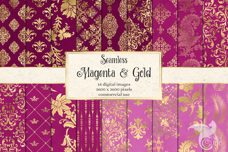 Magenta and Gold Digital Paper Seamless Backgrounds - Etsy