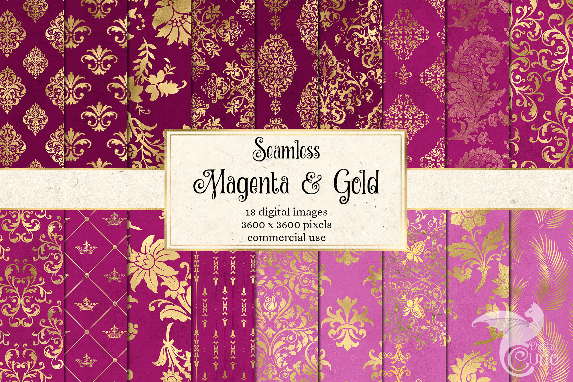 Magenta and Gold Digital Paper seamless backgrounds | Etsy