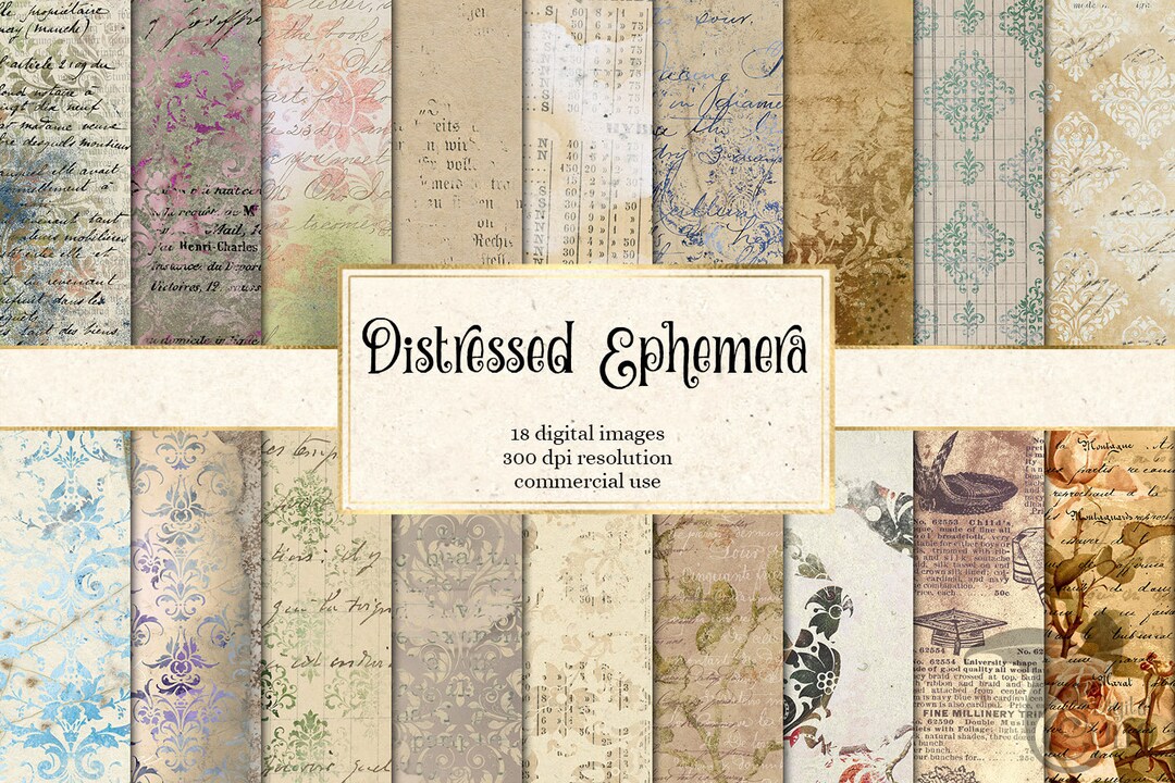 Distressed Ephemera Digital Paper, Instant Download Vintage Scrapbook ...