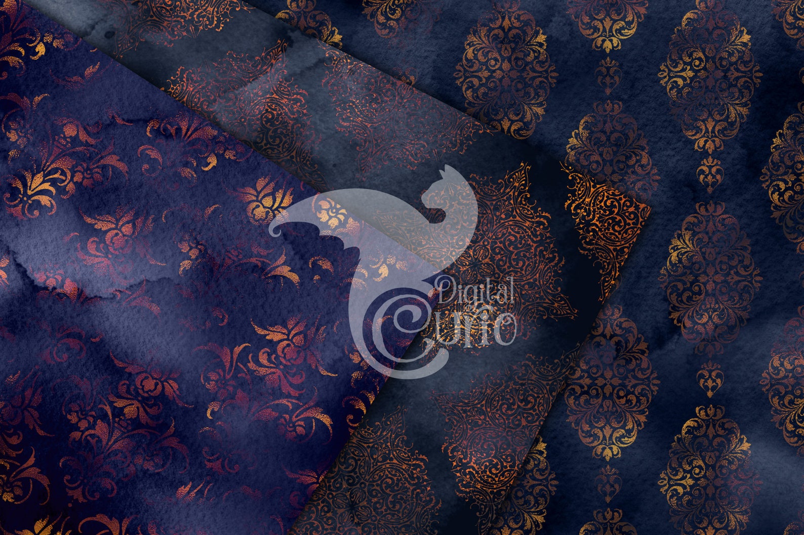 Watercolor Copper Damask Digital Paper Seamless Patina - Etsy