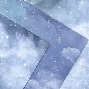 Blue Cloudy Skies Digital Paper - Stars and Clouds Galaxy Background ...