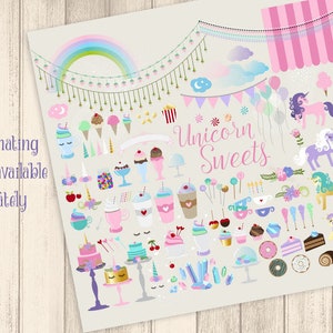 Unicorn Sweets Digital Paper, Party Seamless Patterns (12x12", 300 Dpi ...