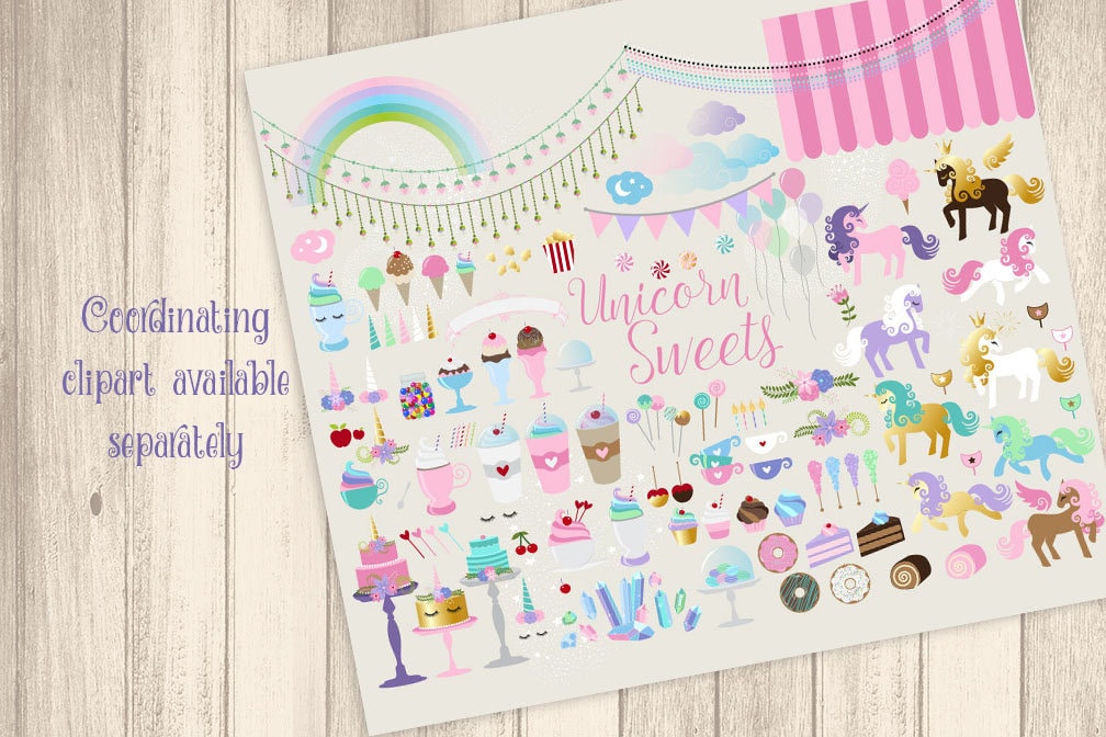 Unicorn Sweets Digital Paper, Party Seamless Patterns (12x12", 300 Dpi ...