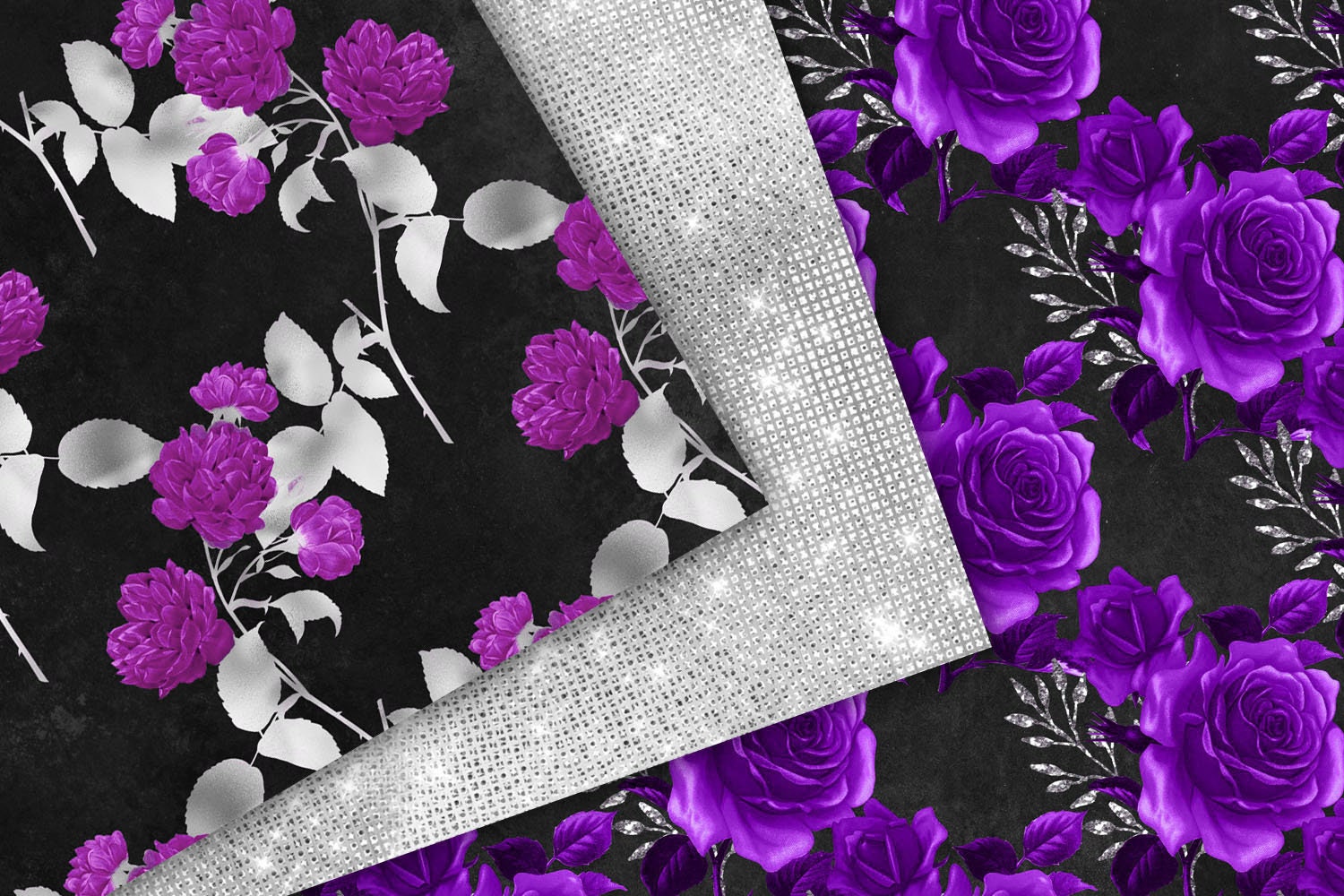 Royal Purple and Silver Floral Digital Paper Seamless Purple - Etsy