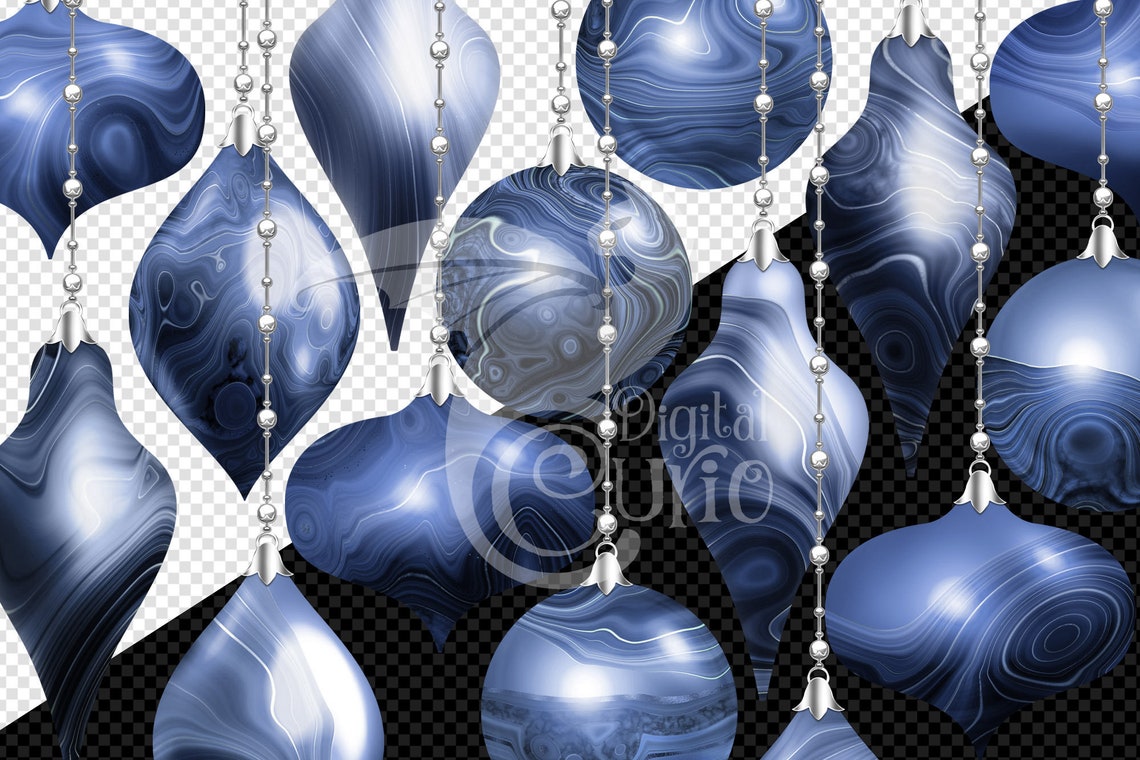 Blue Agate Christmas Ornaments Clipart Digital Christmas Ball - Etsy