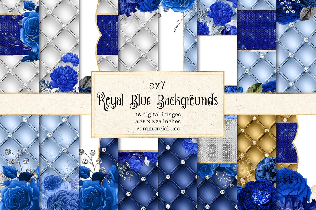 5x7 Royal Blue Floral Backgrounds, Diamond Luxury Tufted Digital Paper ...