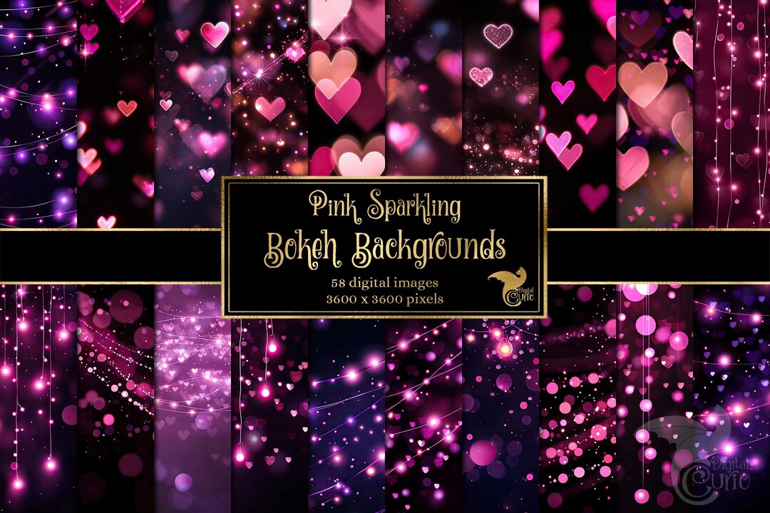 Pink Sparkling Bokeh Backgrounds, Valentine Heart Fairy Light Effects ...