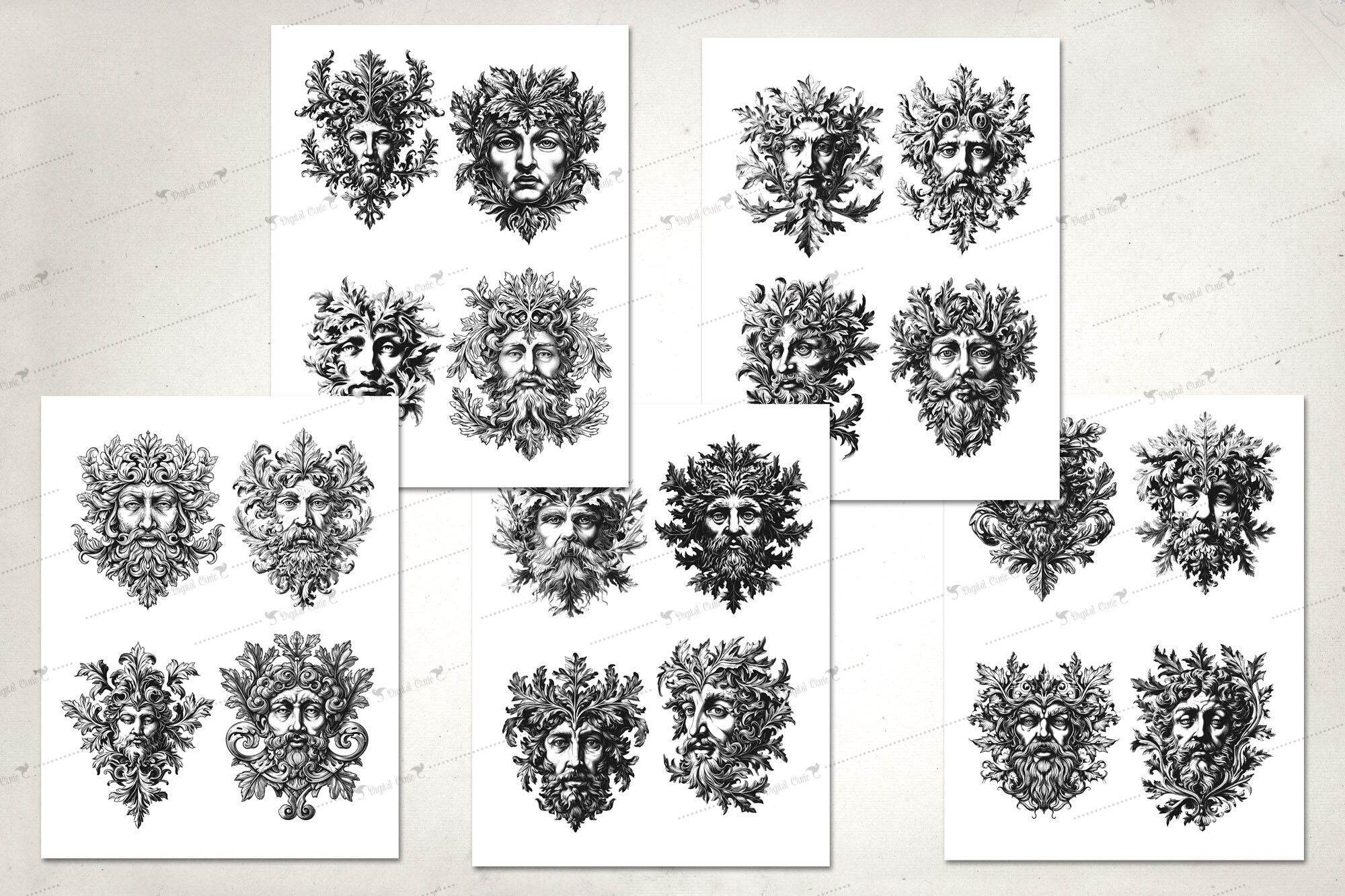 Greenman Line Art Clipart - Celtic Digital Collage Sheets (instant ...