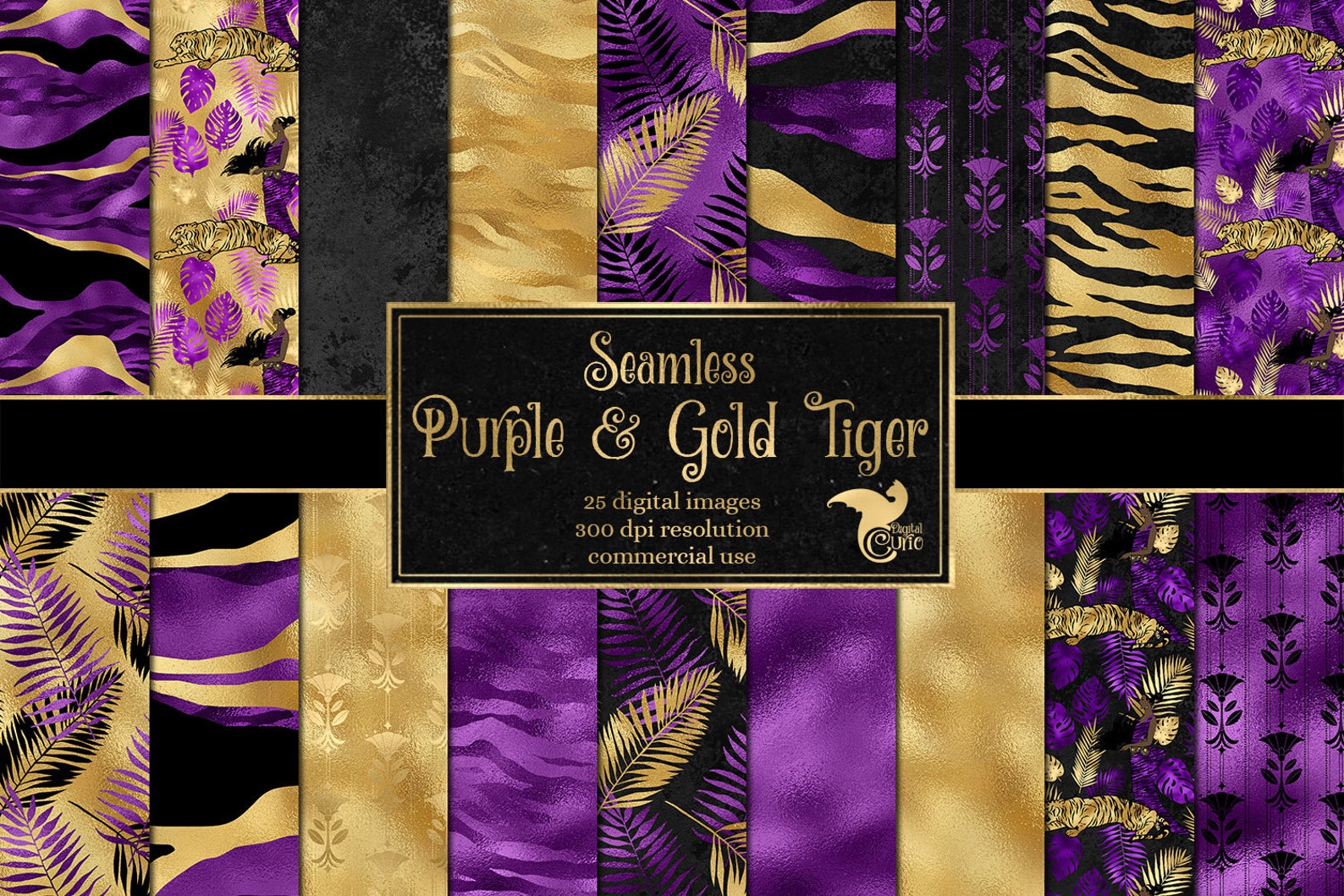 Purple and Gold Tiger Digital Paper Seamless Tiger Stripe - Etsy