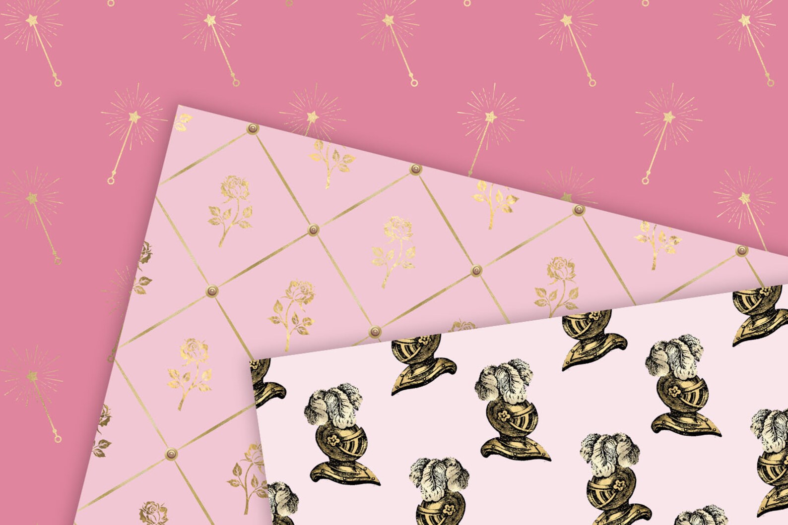 Pink and Gold Princess Digital Paper, Seamless Scrapbook Patterns ...