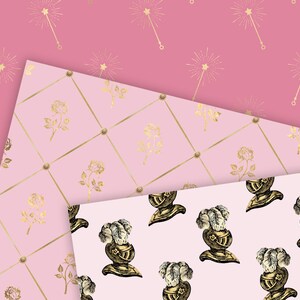 Pink and Gold Princess Digital Paper, Seamless Pink and Gold Digital ...