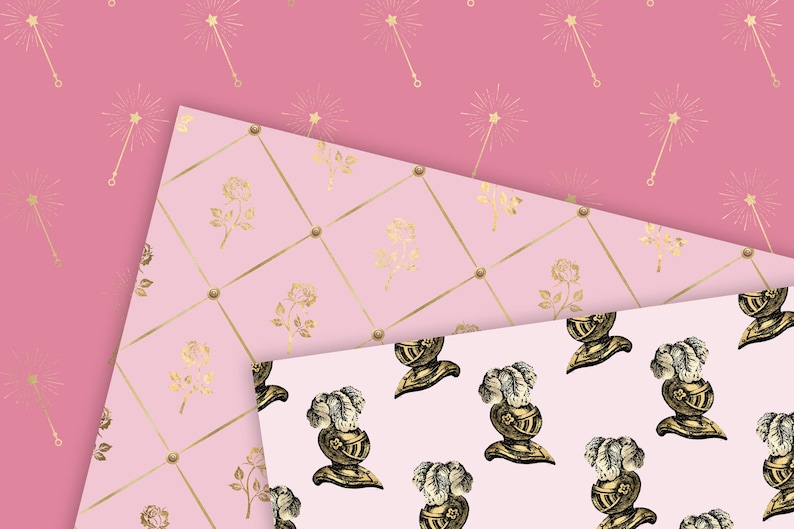 Pink and Gold Princess Digital Paper, Seamless Scrapbook Patterns ...