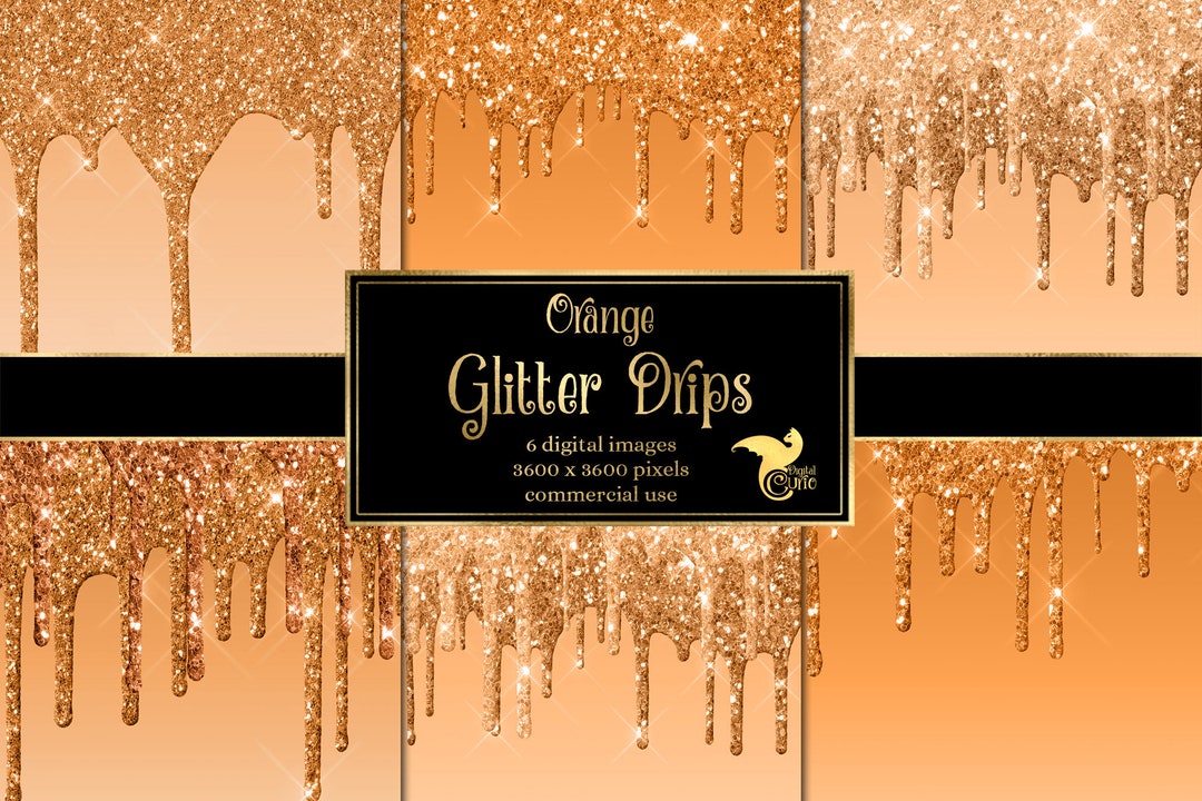 Orange Glitter Drips Digital Paper, Printable Scrapbook Paper Textures ...