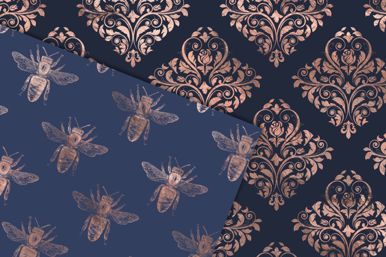 Rose Gold and Navy Digital Paper Royal Seamless Rose Gold | Etsy