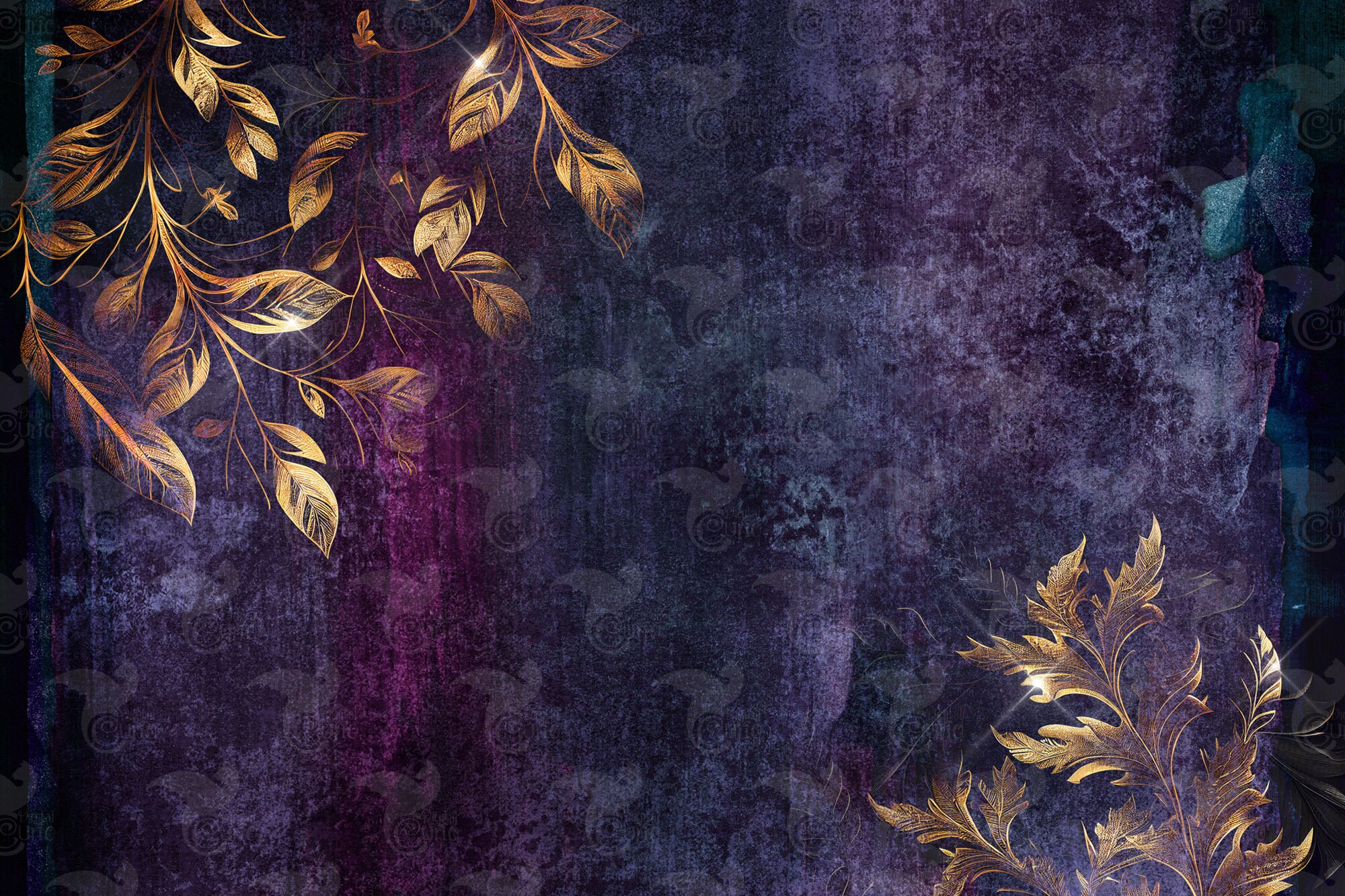 Ornate Gold Forest Digital Paper Dark Green Woodland Grunge - Etsy