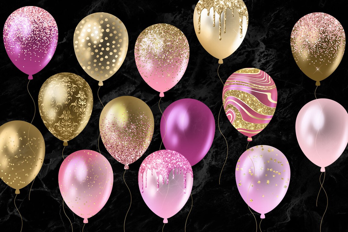 Pink and Gold Balloons Clipart Glitter and Foil Confetti - Etsy