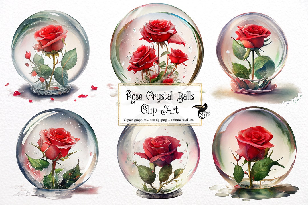 Rose Crystal Ball Clipart - Watercolor Flower Fantasy PNG Format ...