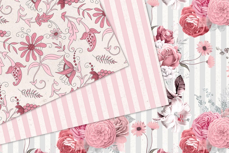 Pink Floral Digital Paper, Seamless Flower Backgrounds (digital ...