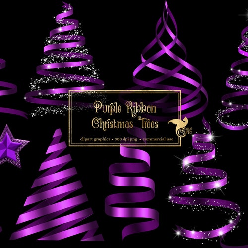 Pink Glam Ribbon Christmas Tree Clip Art Digital Holiday - Etsy