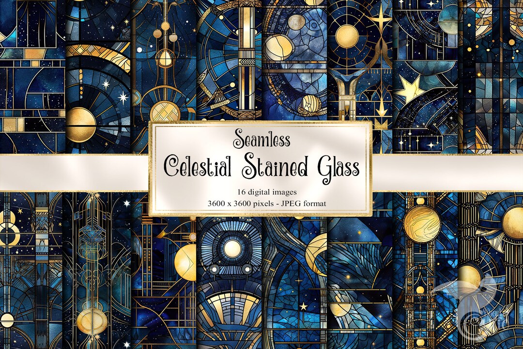 Celestial Stained Glass Digital Paper, Seamless Tileable Textures ...