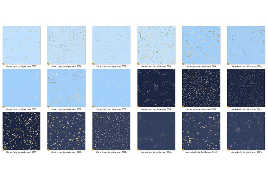 Blue and Gold Stars Digital Paper, Seamless Star Patterns (digital ...
