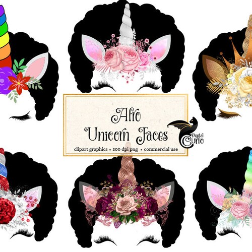 Unicorn Faces Clipart Rainbow Pink and Gold Watercolor | Etsy