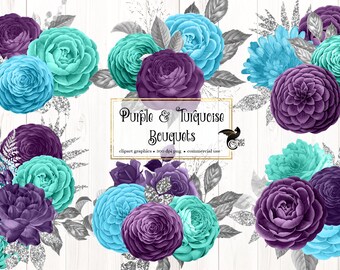 Turquoise Silver Floral Clipart - Etsy