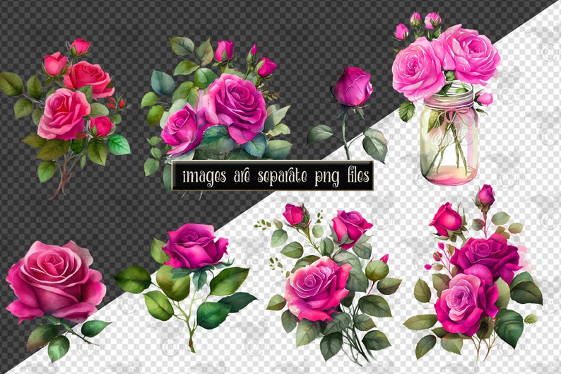 Watercolor Hot Pink Roses Clipart Bright Neon Fuchsia Roses - Etsy UK