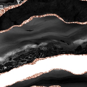 Black and Rose Gold Agate Borders, Digital Watercolor Geode PNG ...