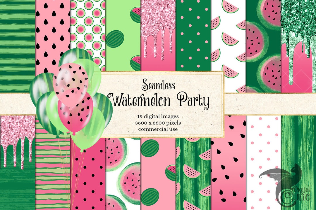 Watermelon Party Digital Paper, Seamless Watermelon Patterns With ...